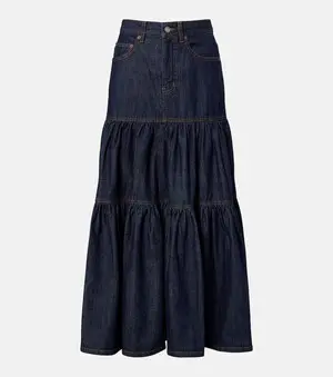 Saint Laurent Tiered Denim Maxi Skirt