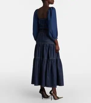 Saint Laurent Tiered Denim Maxi Skirt