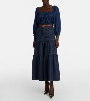 Saint Laurent Tiered Denim Maxi Skirt