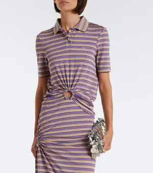 Rabanne Cutout Gathered Striped Crepe Polo - Multicoloured