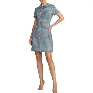 Mac Duggal Collared Tweed Mini Dress With Fringe Trim