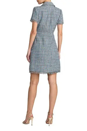 Mac Duggal Collared Tweed Mini Dress With Fringe Trim