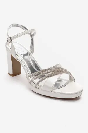 PROLOGUE SHOES Jarena Block Heel Ankle Strap Sandal - Ivory