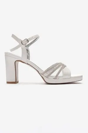 PROLOGUE SHOES Jarena Block Heel Ankle Strap Sandal - Ivory