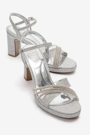 PROLOGUE SHOES Jarena Block Heel Ankle Strap Sandal - Silver