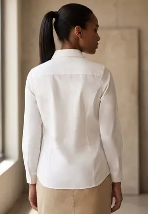 JESSICA LONDON Poplin Comfort Fit Shirt With Stretch - White