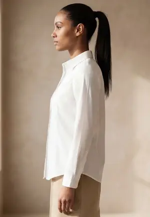 JESSICA LONDON Poplin Comfort Fit Shirt With Stretch - White
