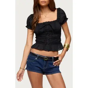 EDIKTED Laurena Lacy Buttoned Top - Black