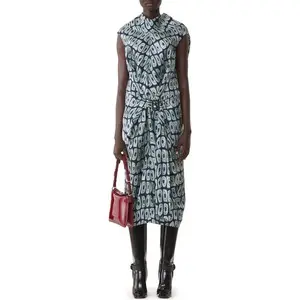 LANVIN Printed Cape Dress In Silk