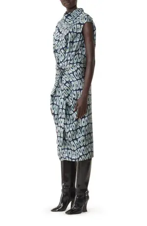 LANVIN Printed Cape Dress In Silk