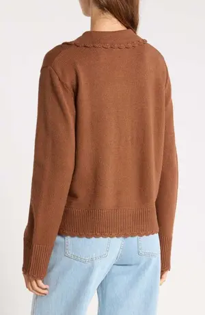 Farm Rio Countryside Cow Split Neck Sweater
