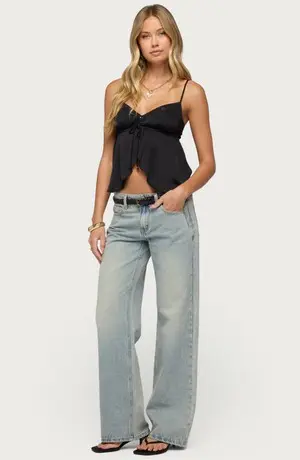 EDIKTED Liby Sequin Split Front Babydoll Top