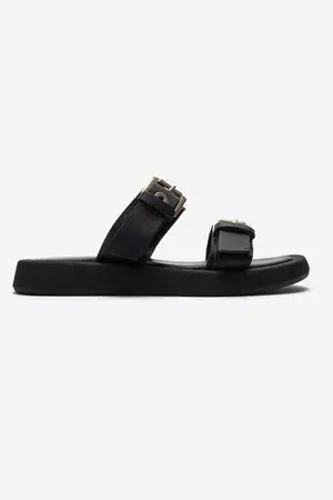 FOREVER & ALWAYS SHOES Dorel Leather Buckle Sandal - Black