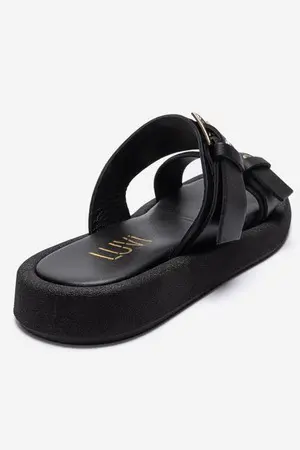 FOREVER & ALWAYS SHOES Dorel Leather Buckle Sandal - Black
