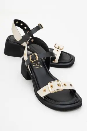 FOREVER & ALWAYS SHOES Rabel" Leather Block Heel Sandal