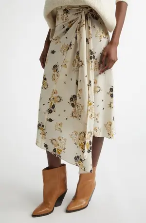 Isabel Marant Étoile Faniry Floral Asymmetrical Stretch Silk Midi Skirt