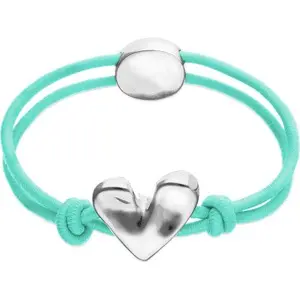 UNODE50 Turquoise Elastic Thread Bracelet With Sterling -plated Heart - Silver