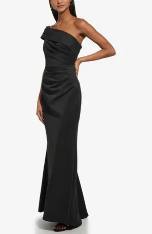 Eliza J One-shoulder Ruched Gown - Black