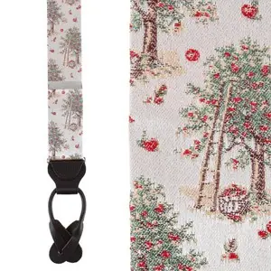 Trafalgar Fall Apple Orchard Silk Novelty Button End Suspenders - Silver