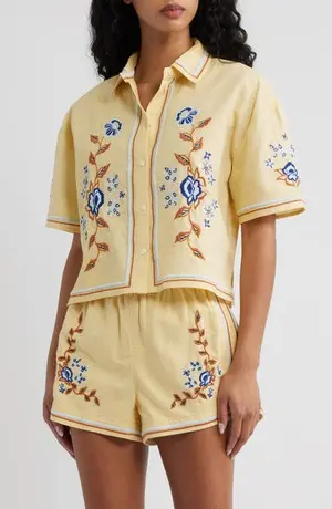 CLEOBELLA Wynona Floral Embroidered Cotton & Linen Top