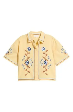 CLEOBELLA Wynona Floral Embroidered Cotton & Linen Top