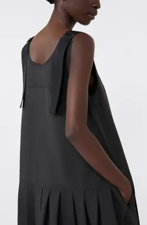 Max Mara Water Repellent Canvas Pleated Dress With Drawstring Hem