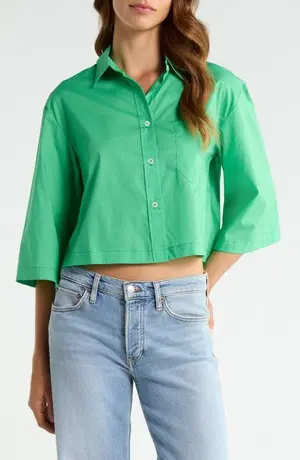 CISSA Crop Cotton Button-up Shirt - Fern