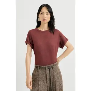 Brunello Cucinelli Brunello Cucinelli Sparkling Cashmere And Silk Lightweight Knit T-Shirt Ruby