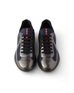 Prada America's Cup Metallic Leather And Bike Fabric Sneakers - Grey