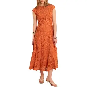 Mint Velvet Sleeveless Appliqué Lace Midi Dress - Orange