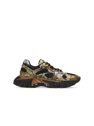 Balmain B-east Sneakers In Printed Leather And Mesh - Multicolor