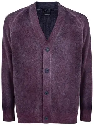 Avant Toi Hand-painted Brushed Cashmere V-neck Cardigan - Red