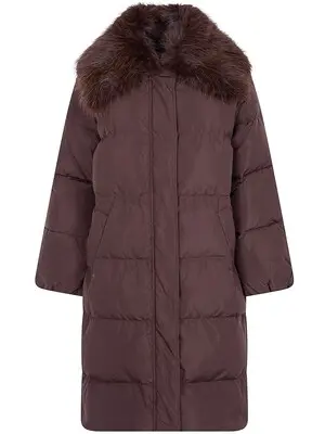 TWINSET Windbreaker Faux Fur Neck Coat - Brown