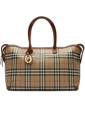 Burberry Medium Check Tote Bag With Zipper - Brown