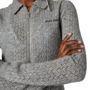 Miu Miu Cashmere And Silk Pointelle Cardigan - Grey