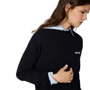Miu Miu Oversized Wool Sweater With Boat Neck And Logo Patch