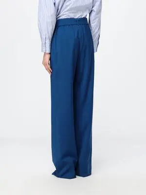 Max Mara Virgin Wool Wide Leg Trousers With Tie Belt - Navy