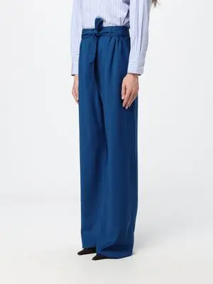 Max Mara Virgin Wool Wide Leg Trousers With Tie Belt - Navy