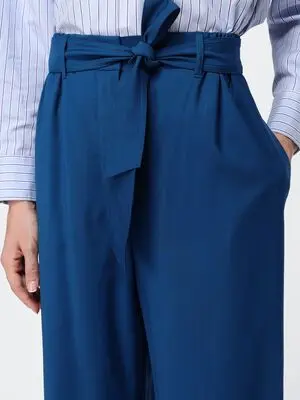 Max Mara Virgin Wool Wide Leg Trousers With Tie Belt - Navy