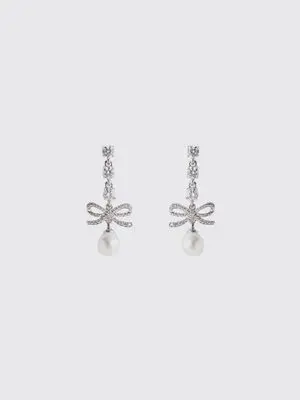 SELF-PORTRAIT Bow Pendant Earrings With Crystals And Pearls - Silver