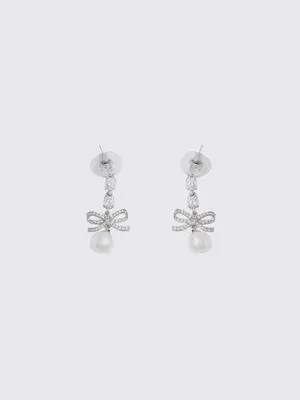 SELF-PORTRAIT Bow Pendant Earrings With Crystals And Pearls - Silver