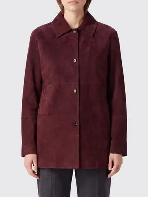 Max Mara Suede Leather Shirt Jacket With Classic Collar - Red