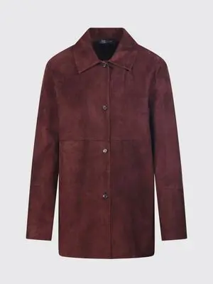 Max Mara Suede Leather Shirt Jacket With Classic Collar - Red