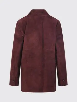 Max Mara Suede Leather Shirt Jacket With Classic Collar - Red