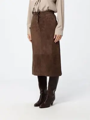 Max Mara Suede Leather A-line Midi Skirt - Brown