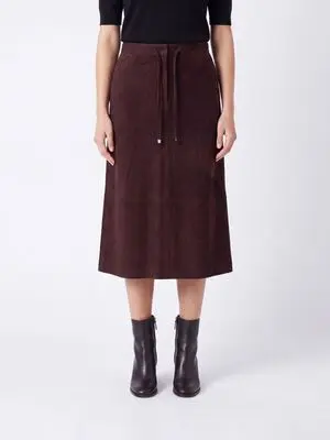 Max Mara Suede Leather A-line Midi Skirt - Ruby