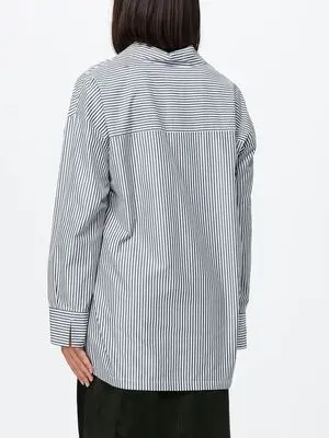 Max Mara Striped Cotton V-neck Relaxed Fit Blouse - Green