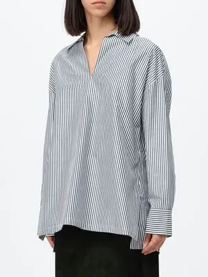 Max Mara Striped Cotton V-neck Relaxed Fit Blouse - Green