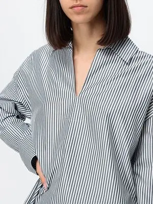 Max Mara Striped Cotton V-neck Relaxed Fit Blouse - Green