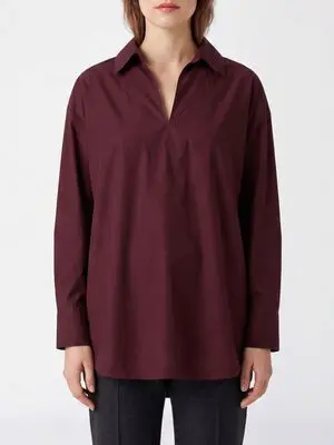 Max Mara Striped Cotton V-neck Relaxed Fit Blouse - Ruby